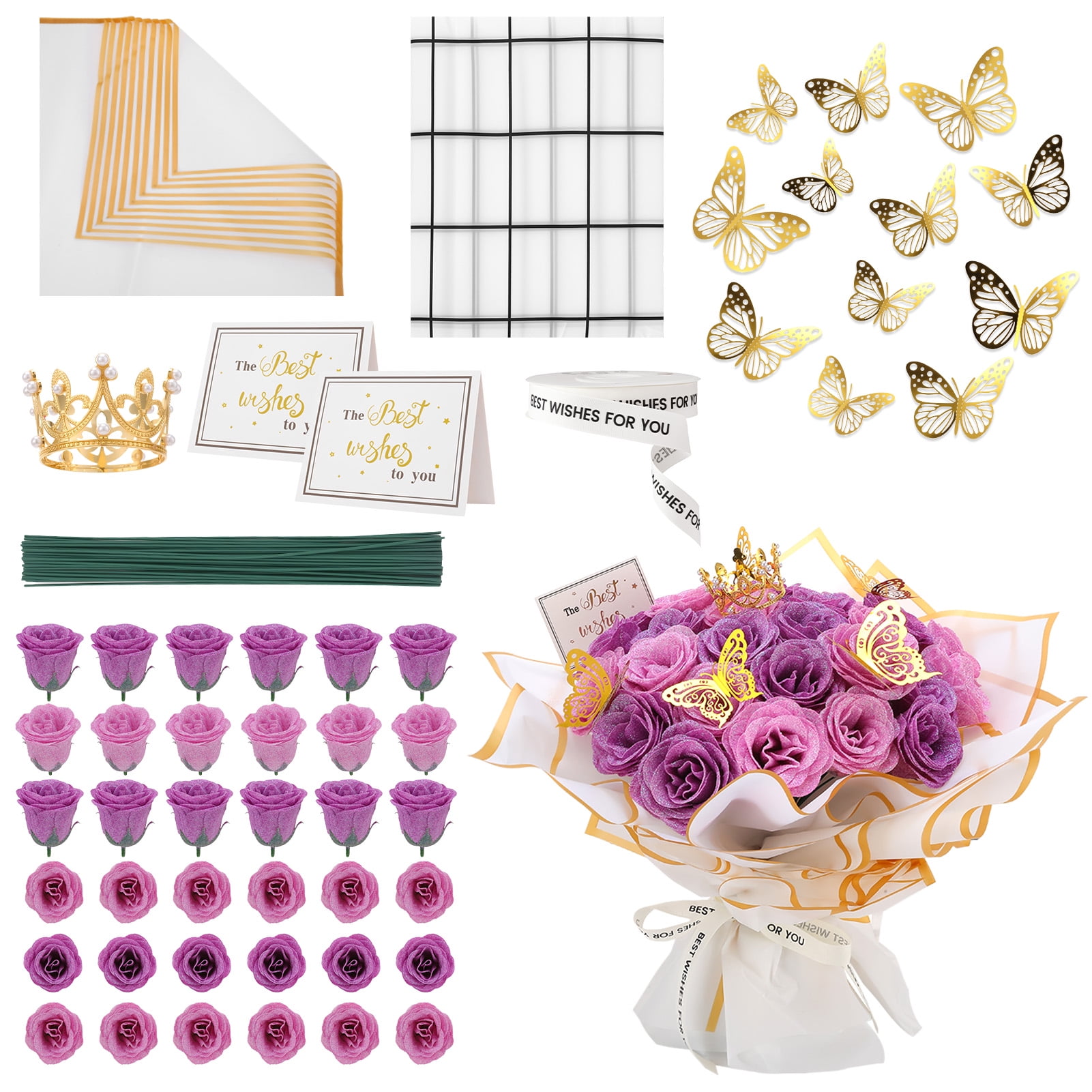 Armscye 36 Heads Glitter Roses Bouquet,Purple Pink Shiny Glitter ...