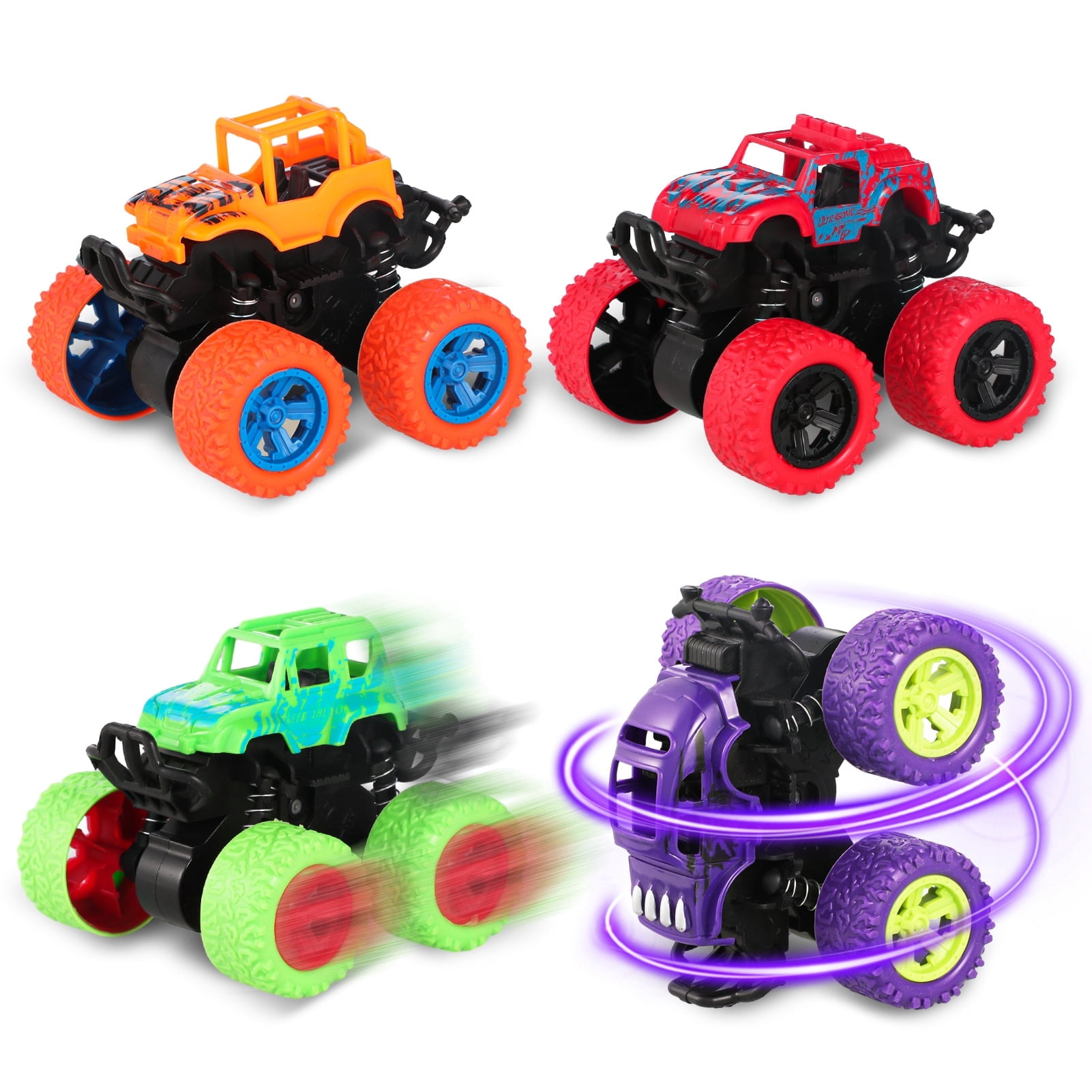Armscye 4 Pack Pull Back Monster Truck Toys, Durable Stunt Cars ...