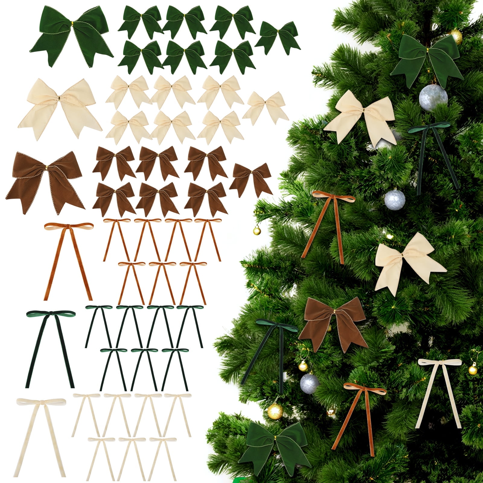 Armscye 48 Pcs Christmas Tree Velvet Bows Set, Rustic Velvet Bows for ...