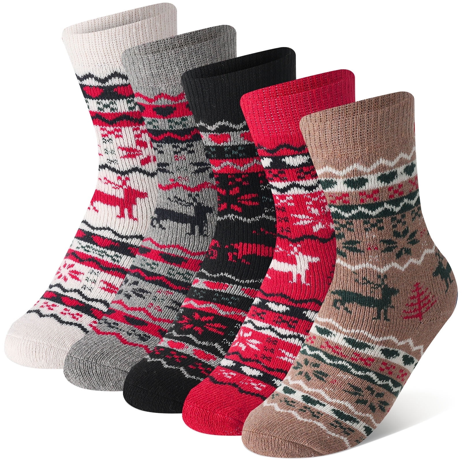 Armscye 5 Pairs Womens Thick Knit Winter Socks, Stripe Wool Winter ...