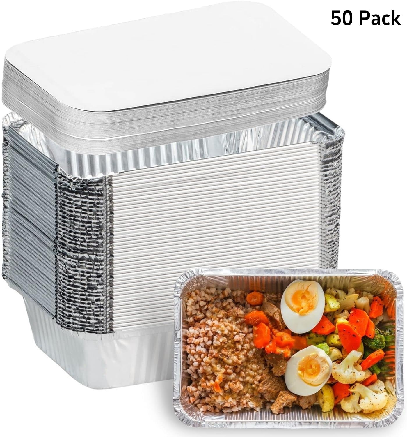 Armscye 50 Pack 2.25Lb Aluminum Takeout Containers with Cardboard Lids ...