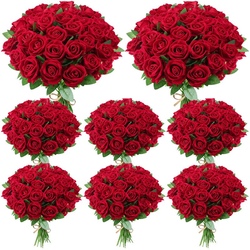 Armscye 80 Artificial Silk Roses Bulk - Realistic Velvet Burgundy/Red ...