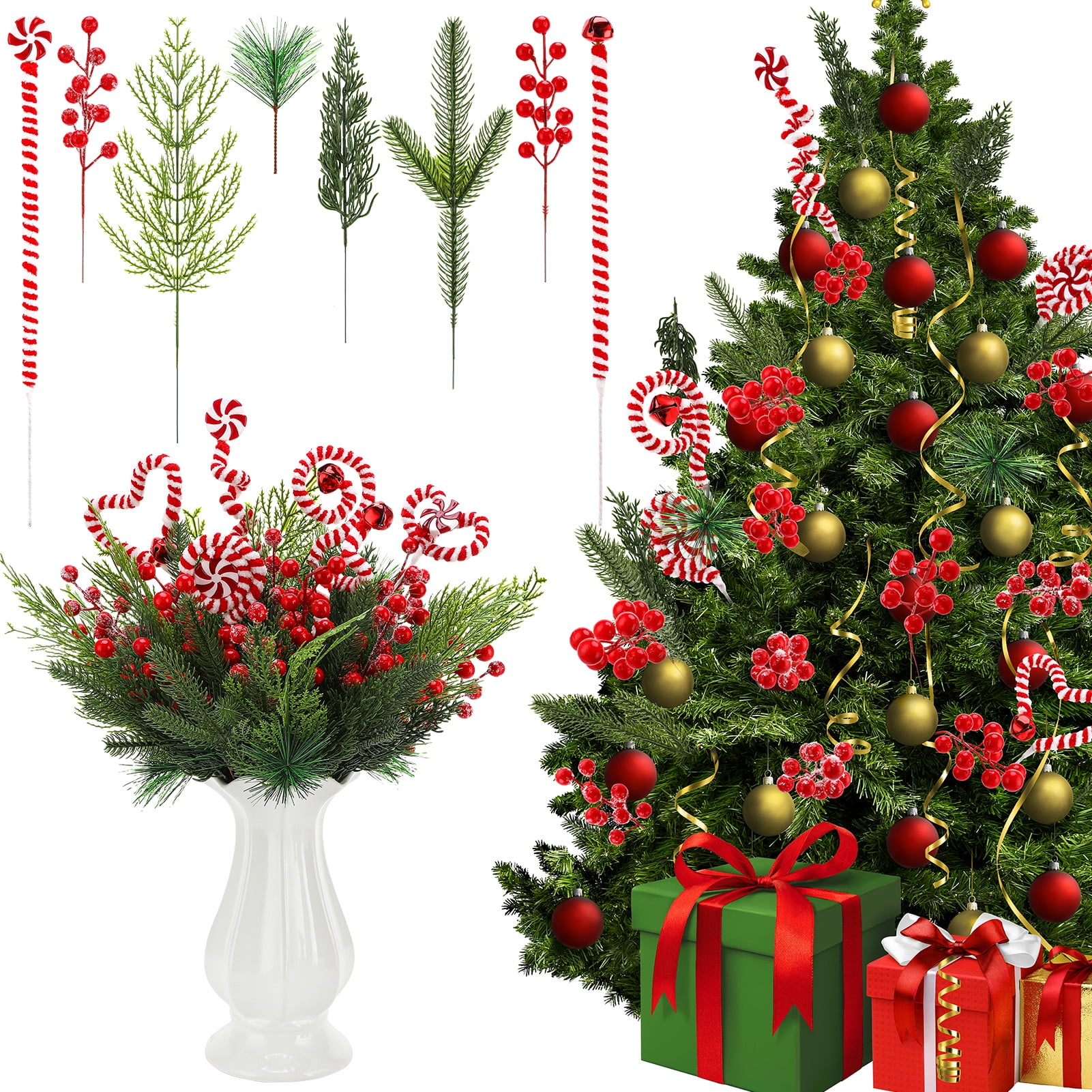 Armscye 82 Pcs Realistic Christmas Picks, Greenery Stems Bundle ...