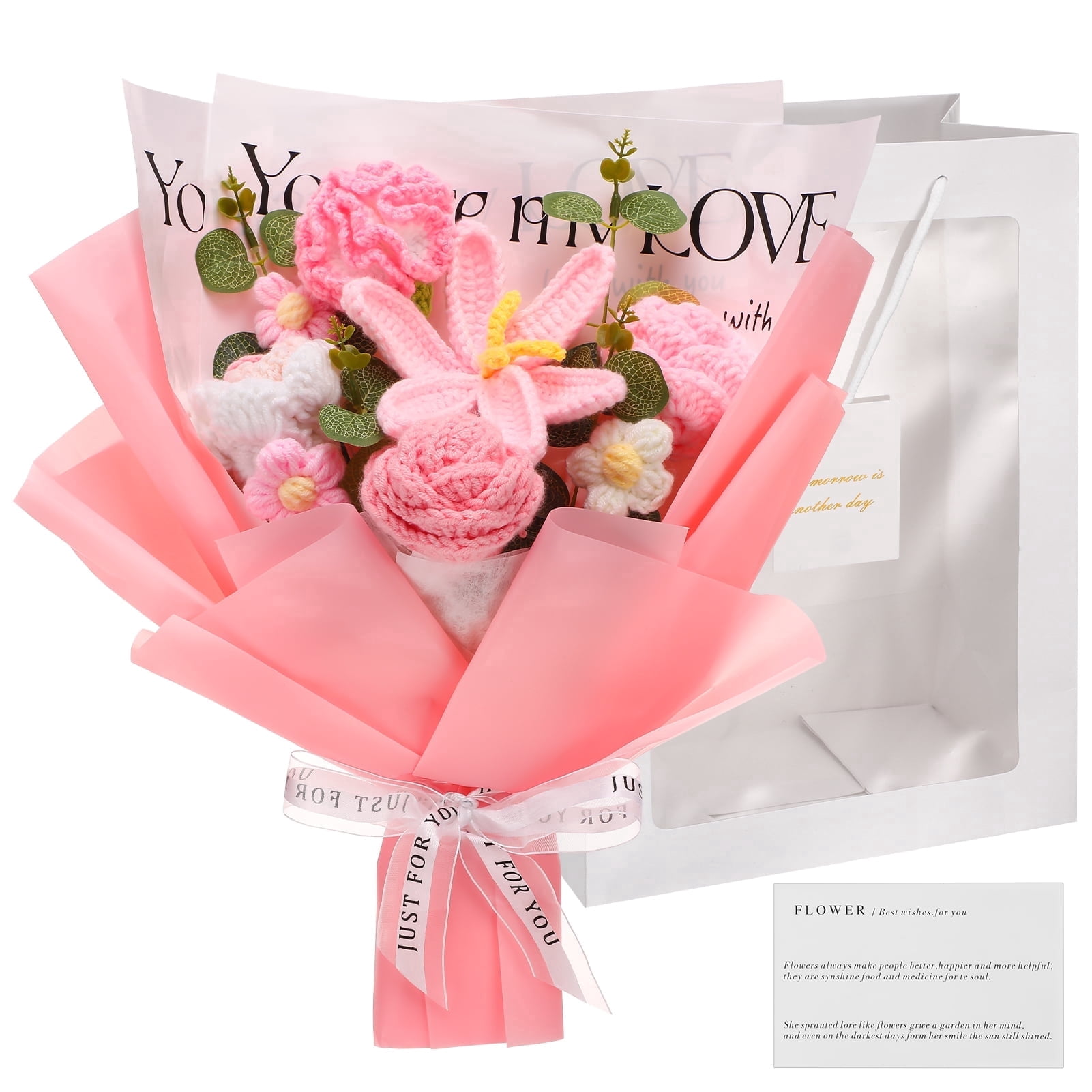 Armscye Pink Crochet Flowers Bouquet, Handmade Knitted Flowers with ...