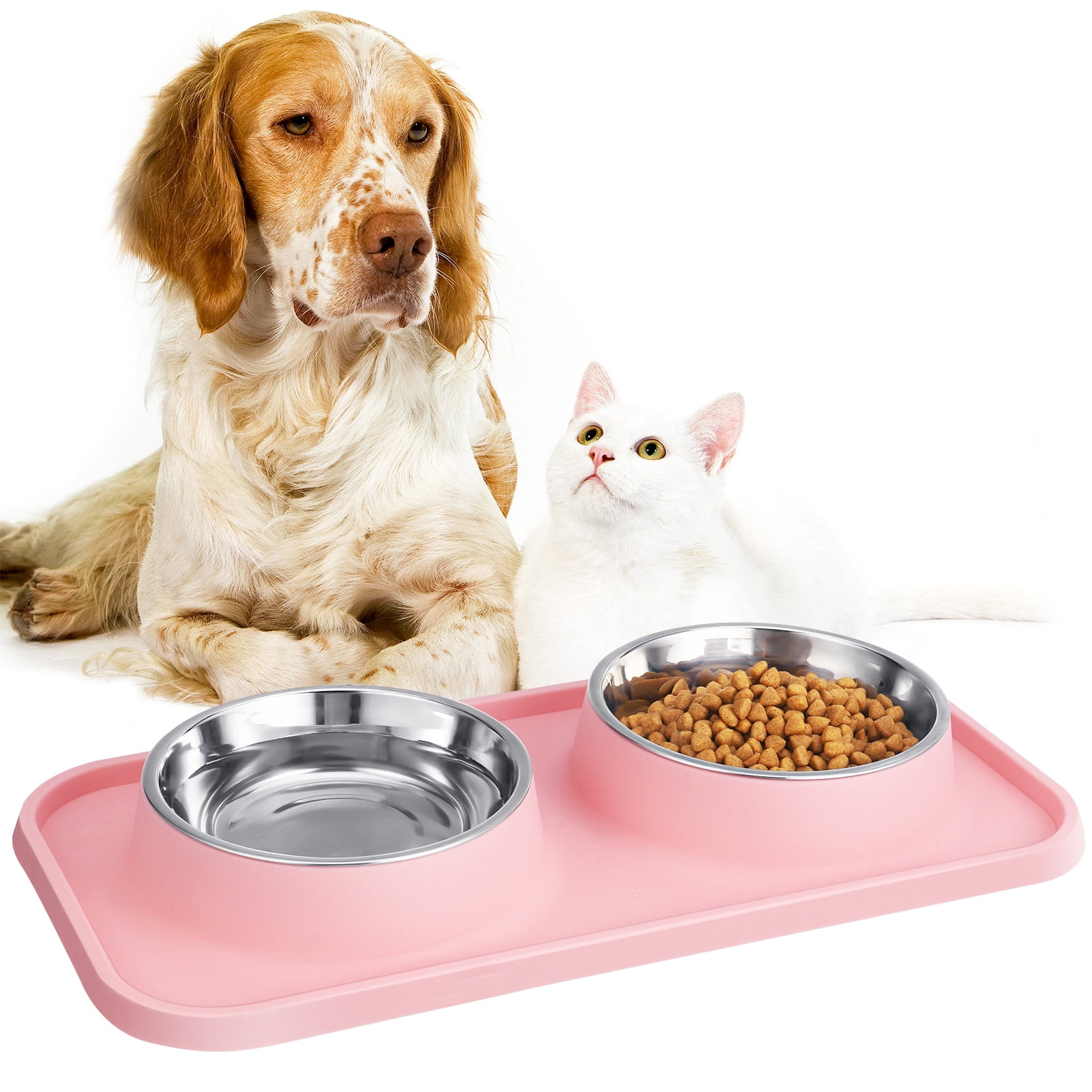 Armscye Pink Dog Bowls, 2 Stainless Steel Cat Bowls with Silicone Mat ...