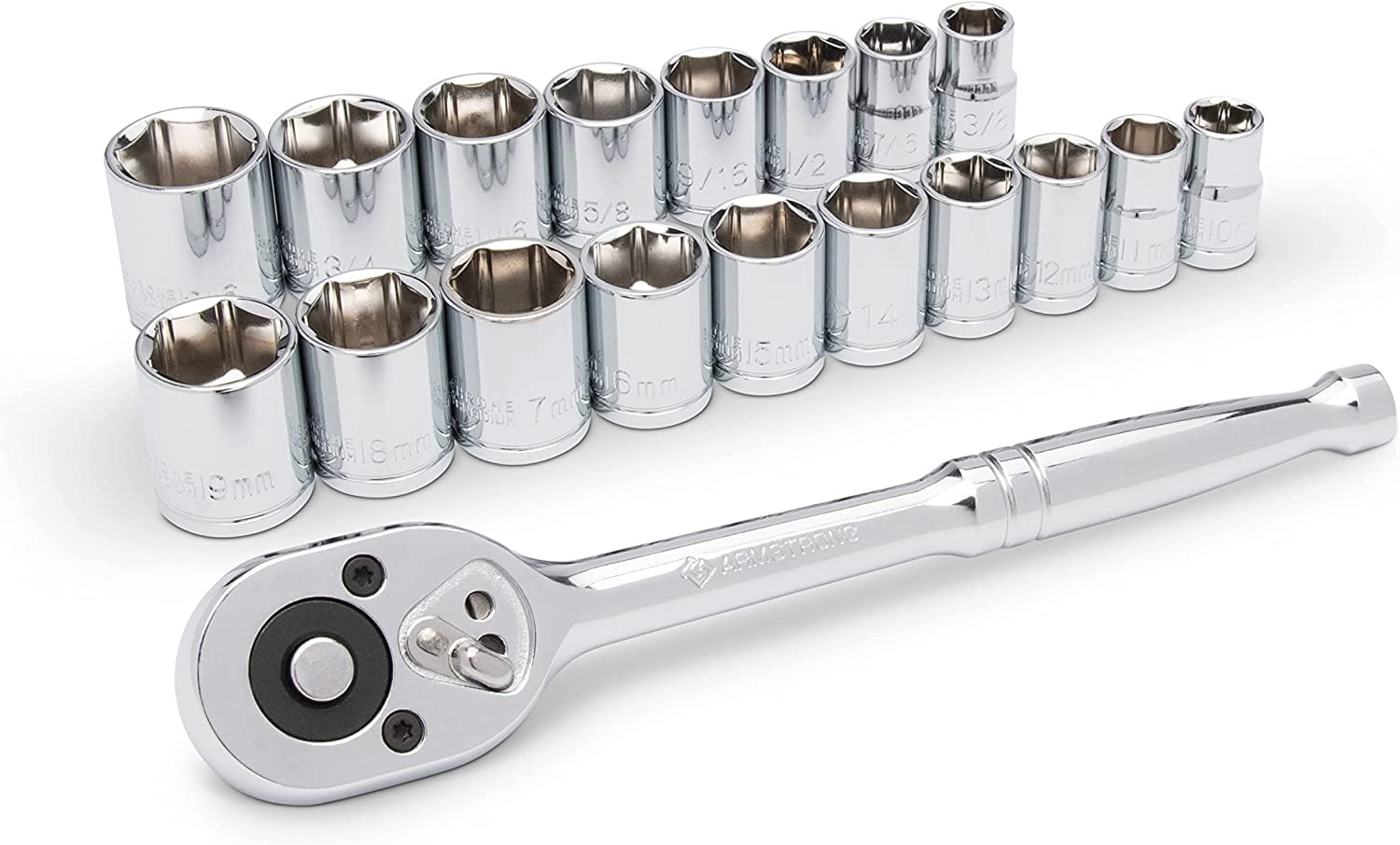 Armstrong 19 Piece 3/8" Drive 6 Point SAE/Metric Mechanics Tool Set ...