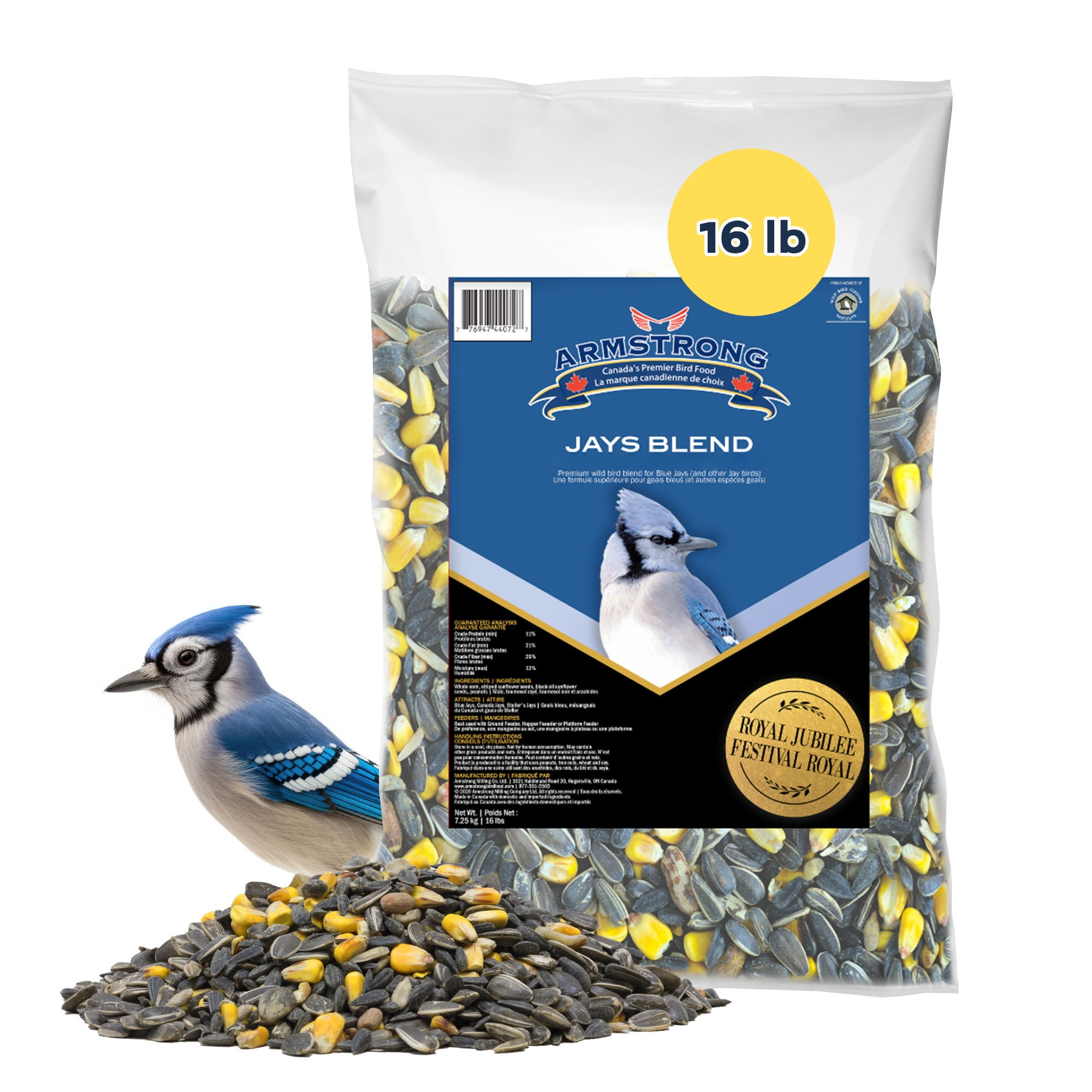 Armstrong Wild Bird Food Royal Jubilee Jays Blend, 16 Pounds - with Whole Corn, Striped ...