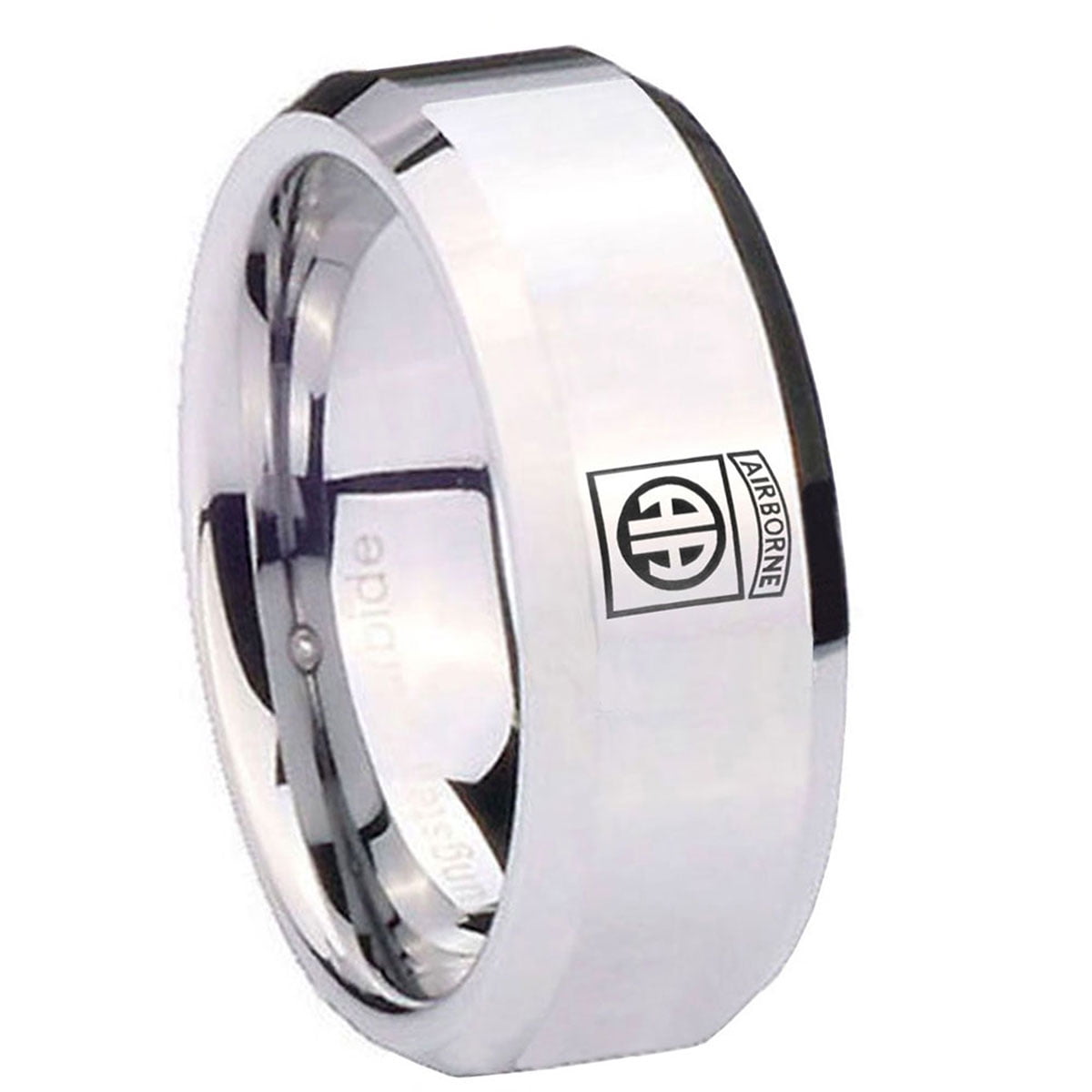 Tungsten Army Airborne 8mm Gray Polished Beveled Edges Men's Ring ...