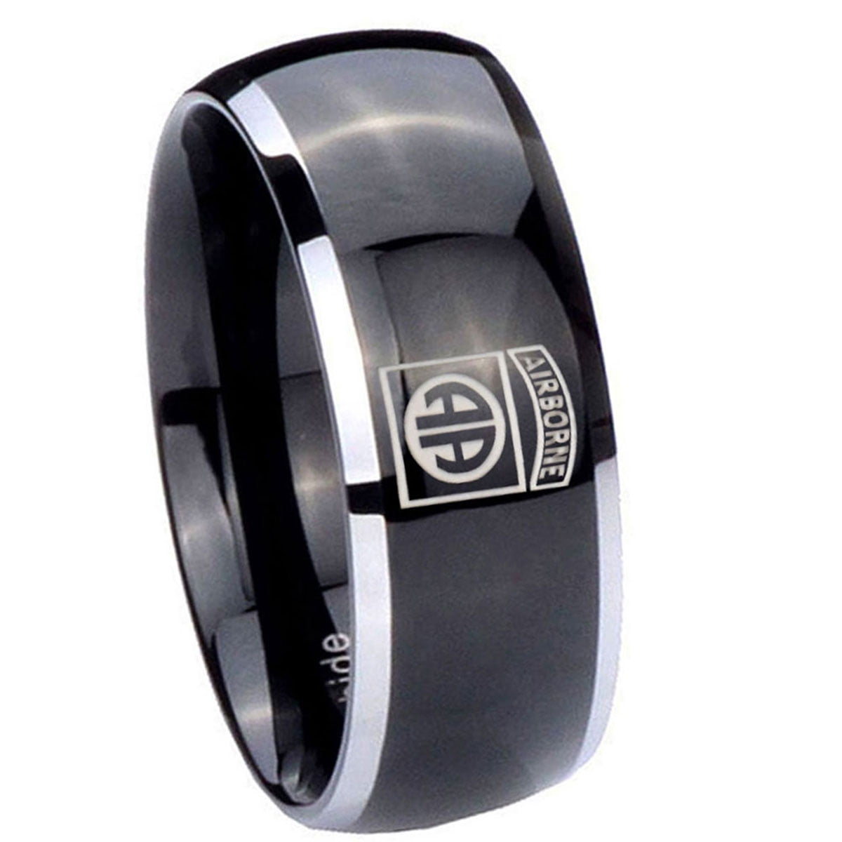 Tungsten Army Airborne 8mm Black 2 Tone Dome Polished Edges Men's Ring ...