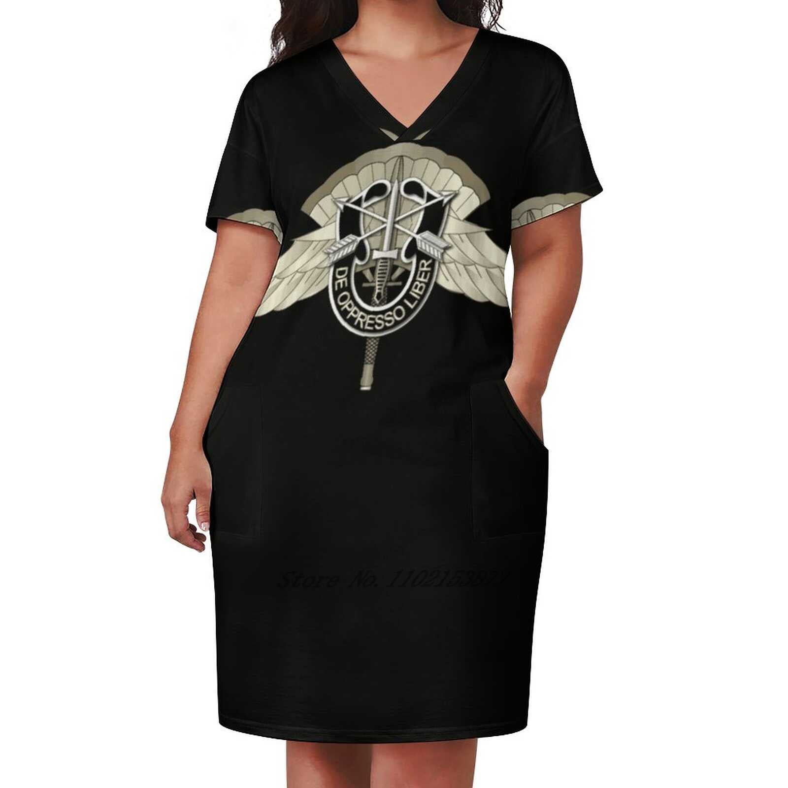 Army - Badge - Sf Dui Loose Pocket Dress Print Short Sleeve Dresses V-Neck Dress 5Xl Jmpi ...
