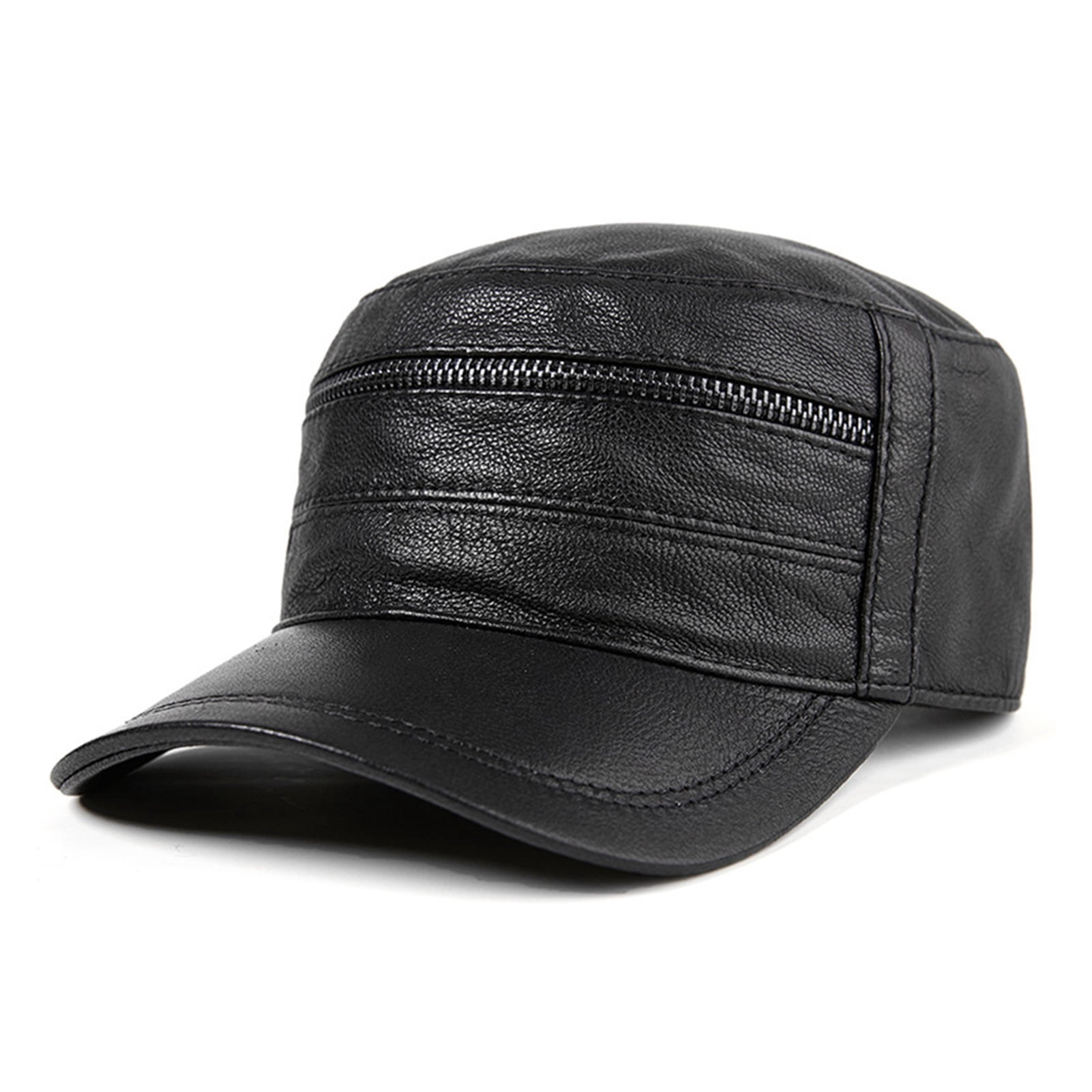 Army Cap Mi-litary Men Brown Leather Captain Hat Adjustable Zipper ...