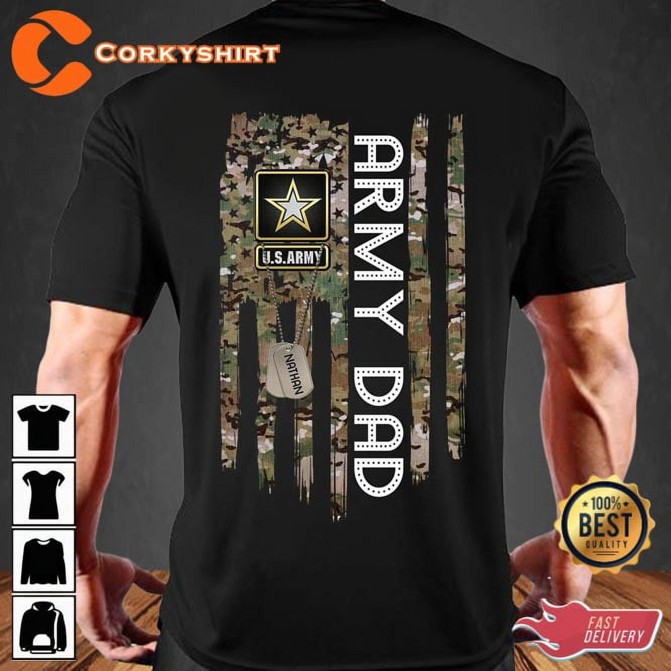 Army Dad Fathers Day Military Happy 4th Of July T-Shirt Back Print ...