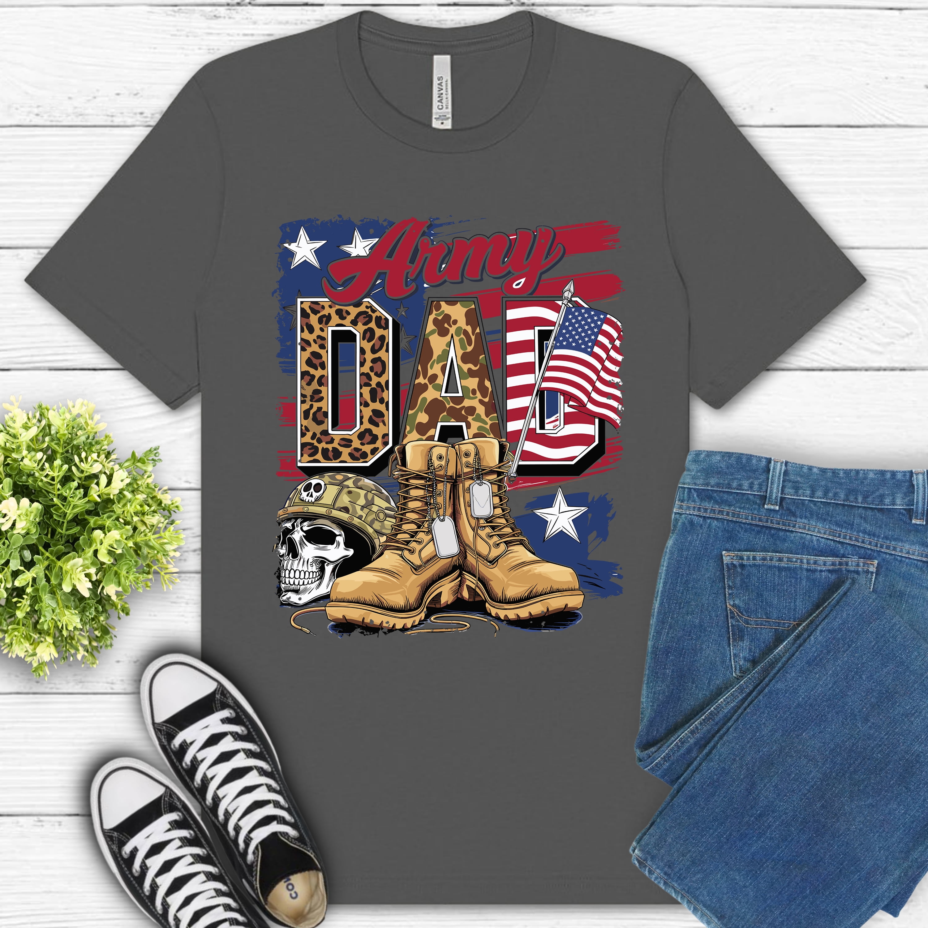 Army Dad T-Shirt Patriotic Camo Boots Flag Skull Military Gift Tee ...