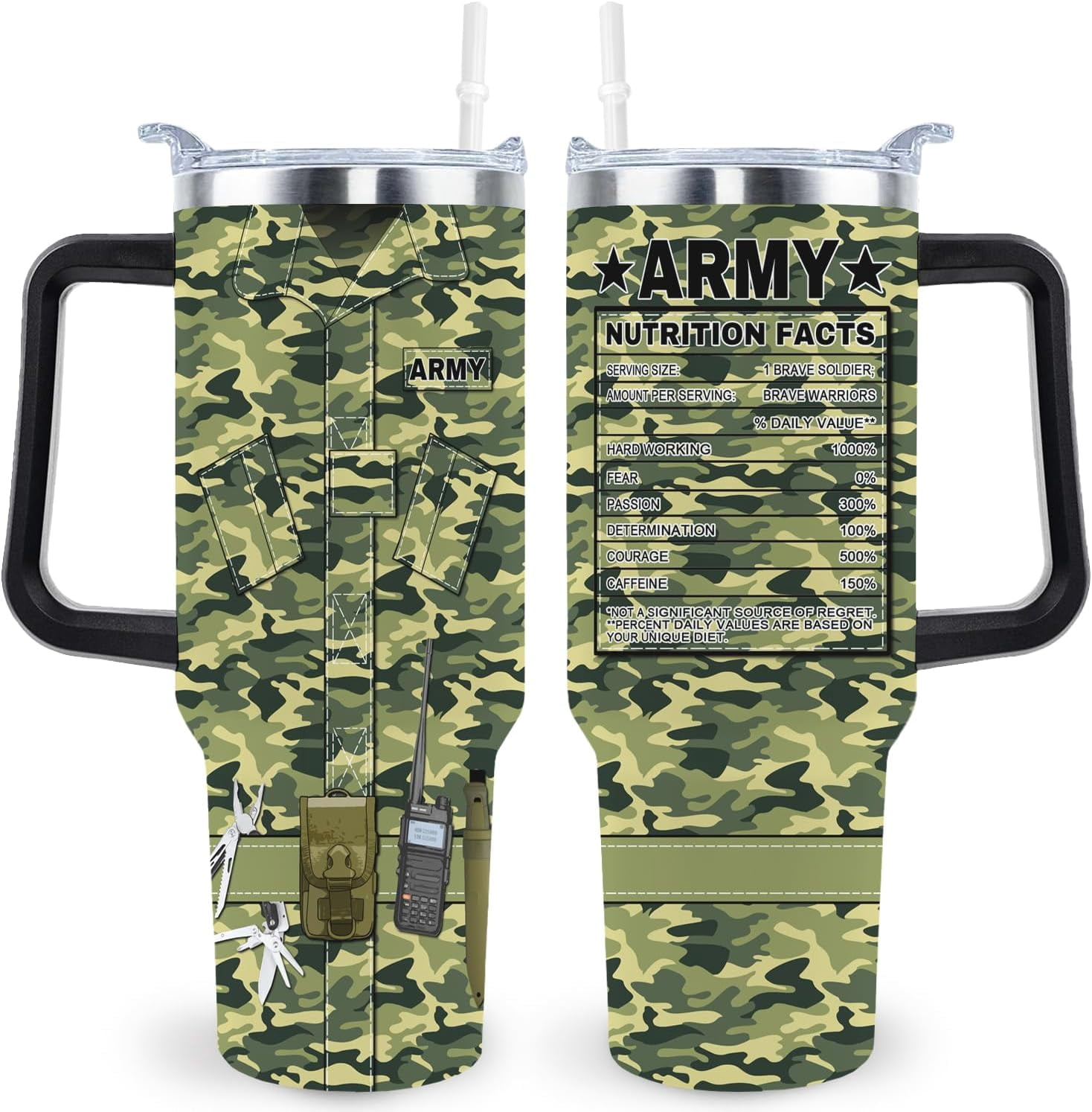 Army Gifts - Military Tumbler Cup 40 Oz Travel Mug With Lid, Straw and ...