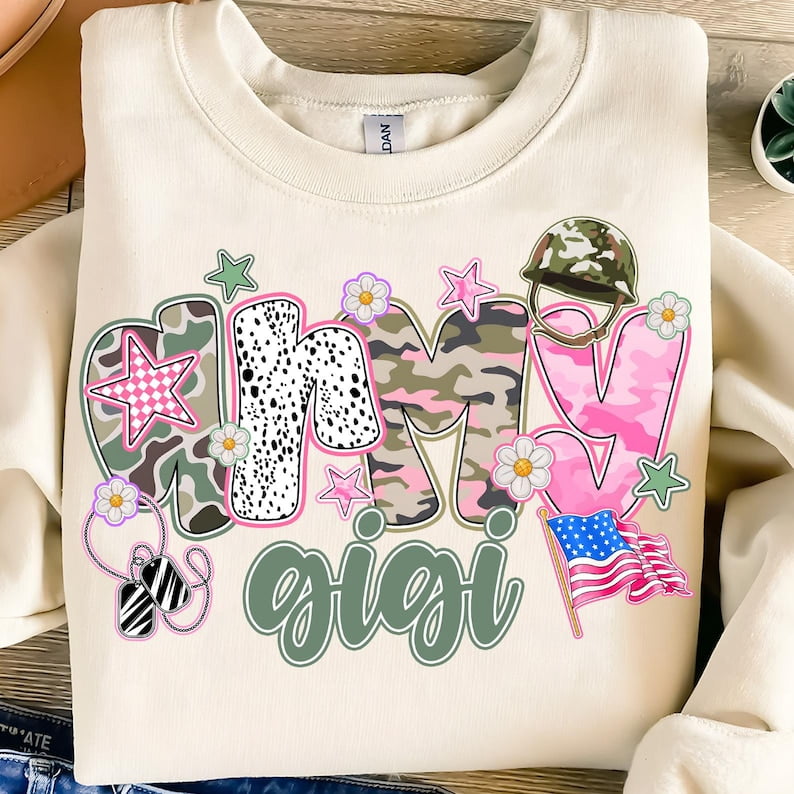 Army Gigi Camo Sweatshirt, Patriotic Grandma Shirt for Military Family ...