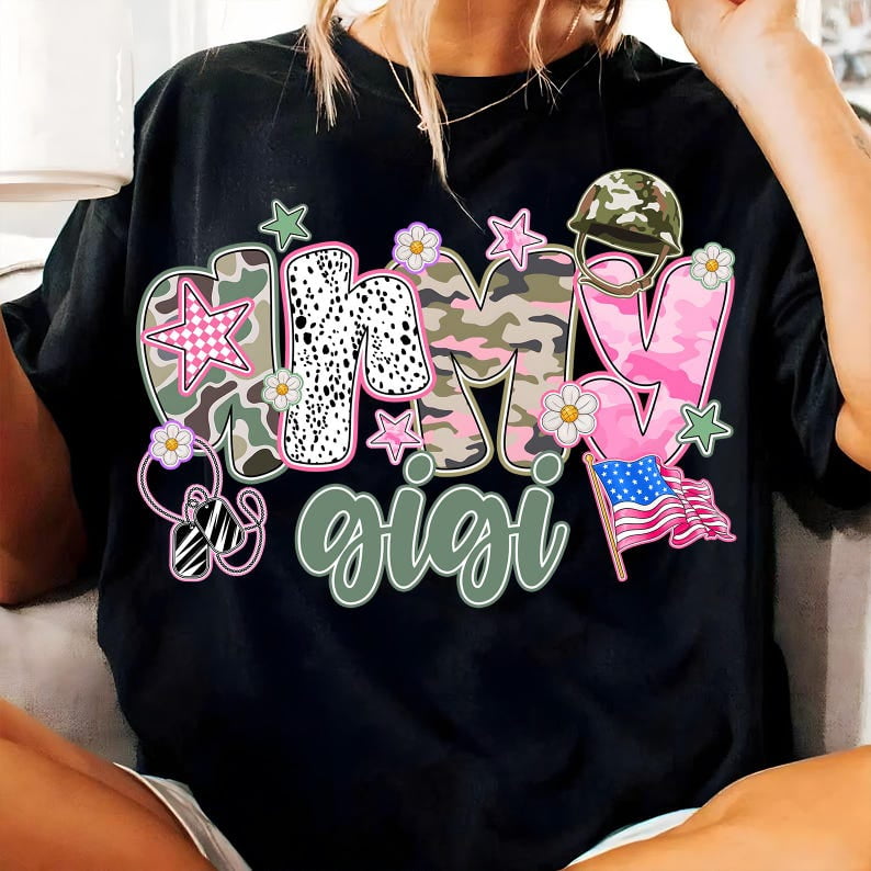 Army Gigi T-Shirt, Military Family Camo Tee, Patriotic Soldier Support ...