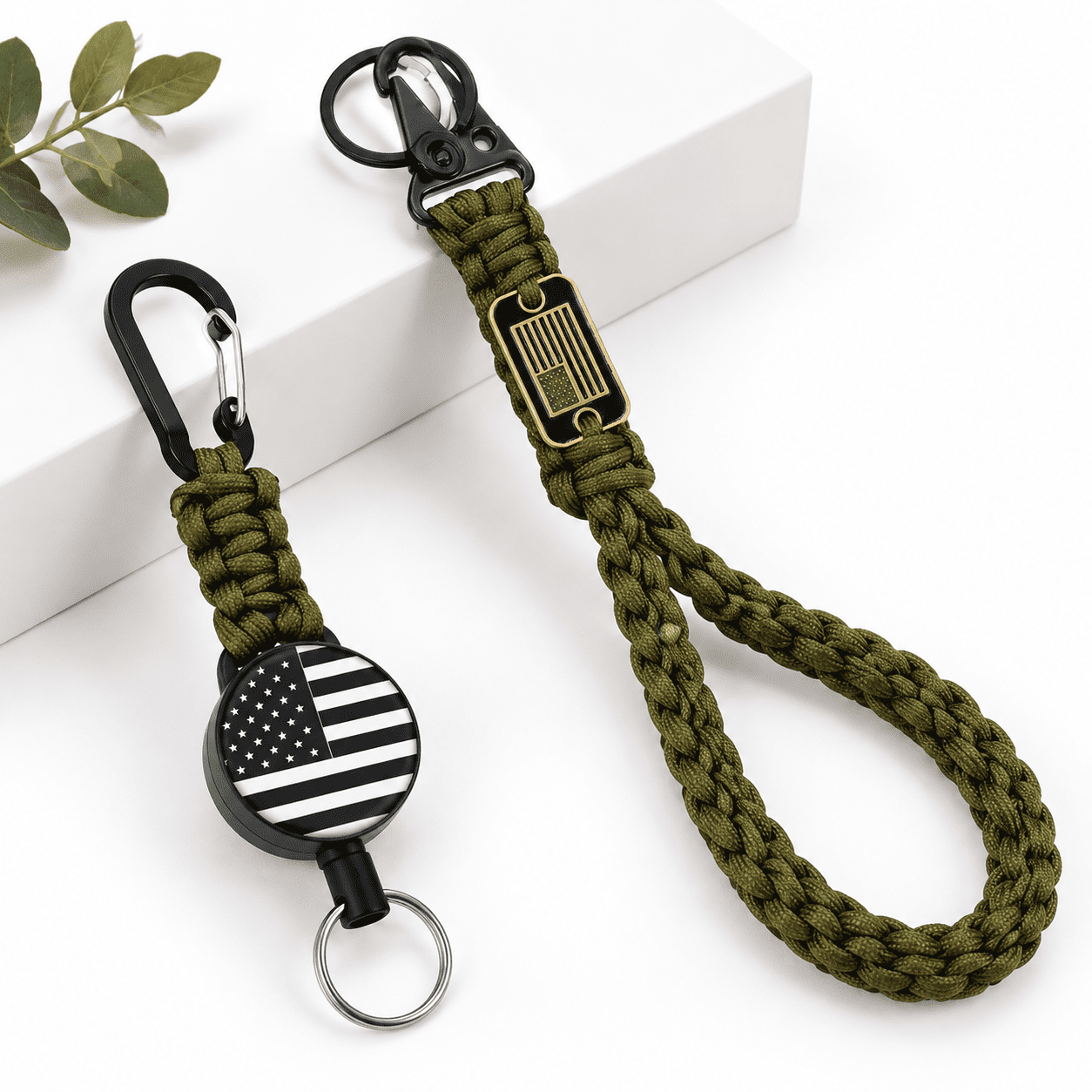 Army Green 2-Pack Retractable Keychains Heavy Duty Paracord Lanyard ...