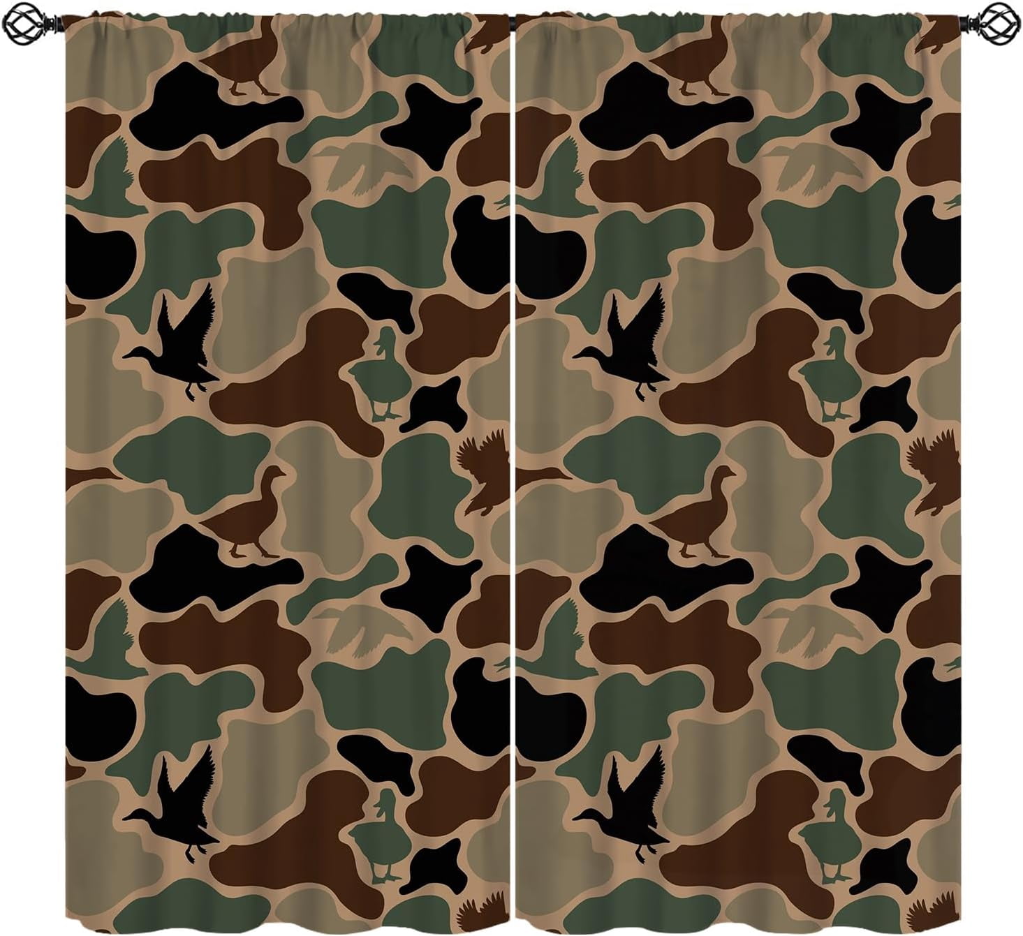 Army Green Camo Curtain, Wild Duck Silhouette Camouflage Pattern Window ...