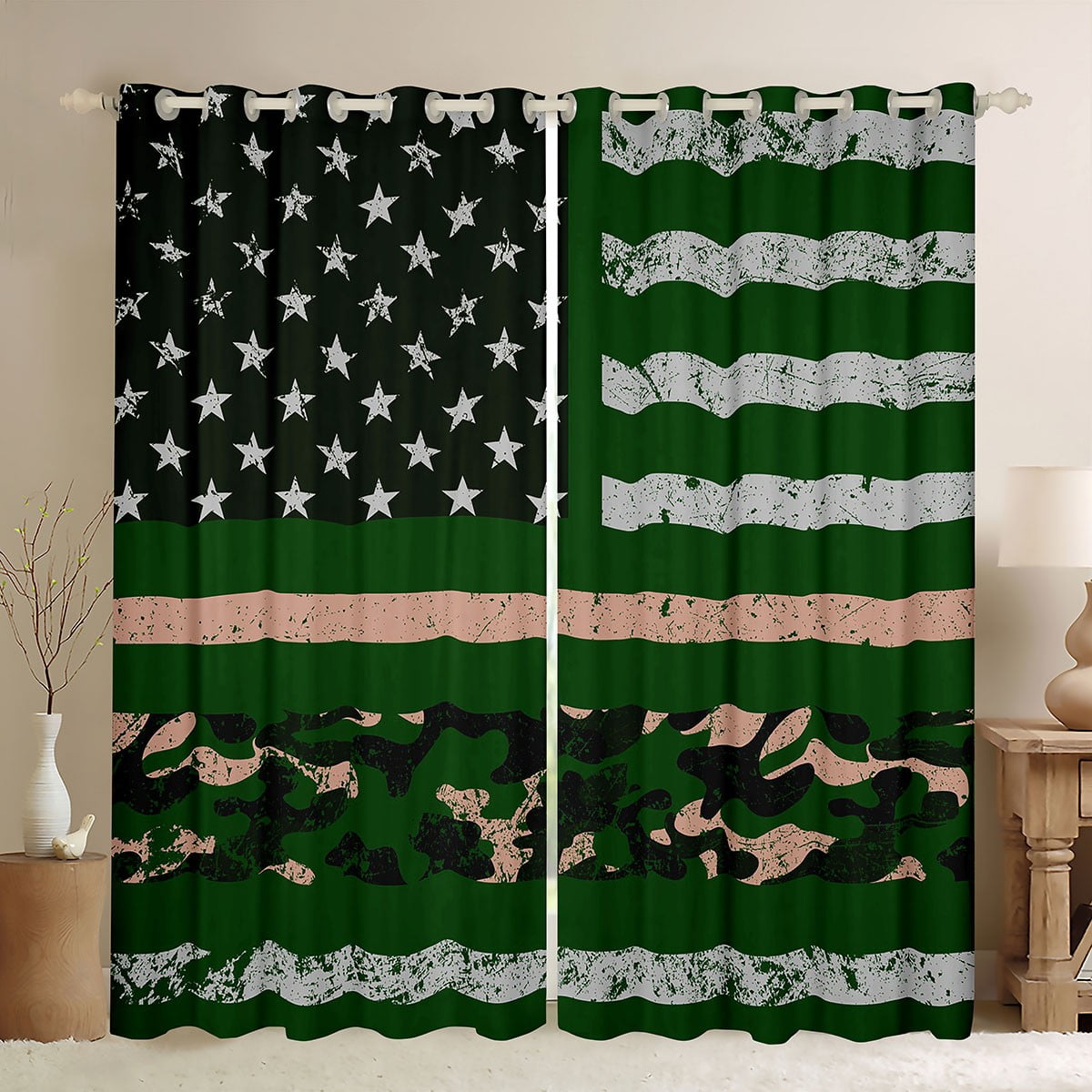 Army Green Camo Curtains American Flag Blackout Curtains For Soldier