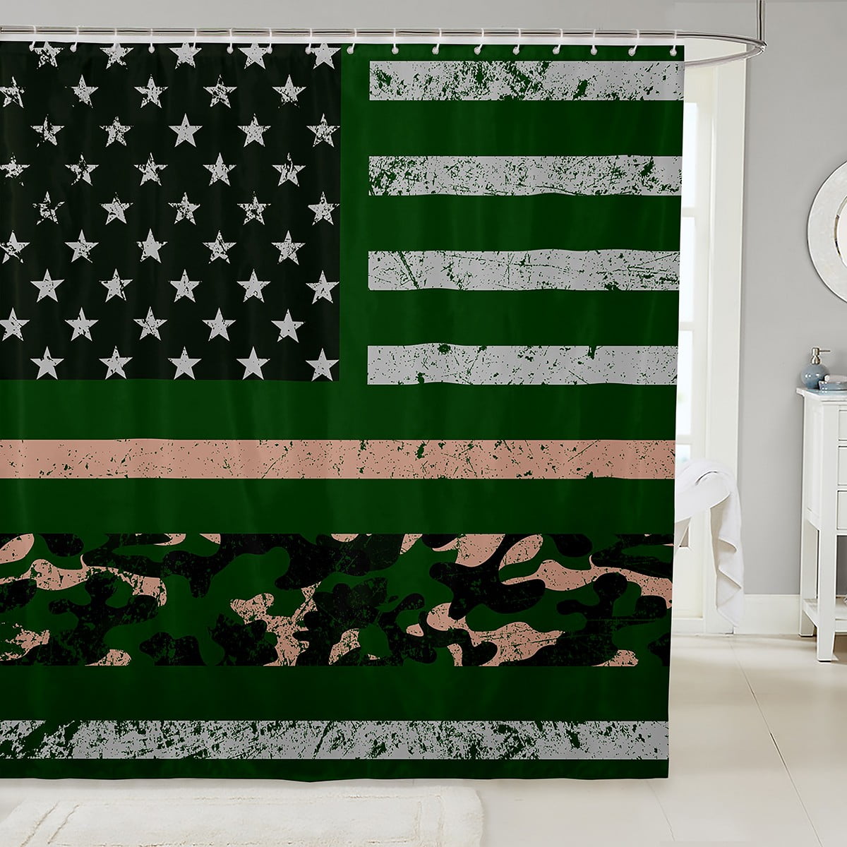 Army Green Camo Shower Curtain American Flag Bathroom Shower Curtain