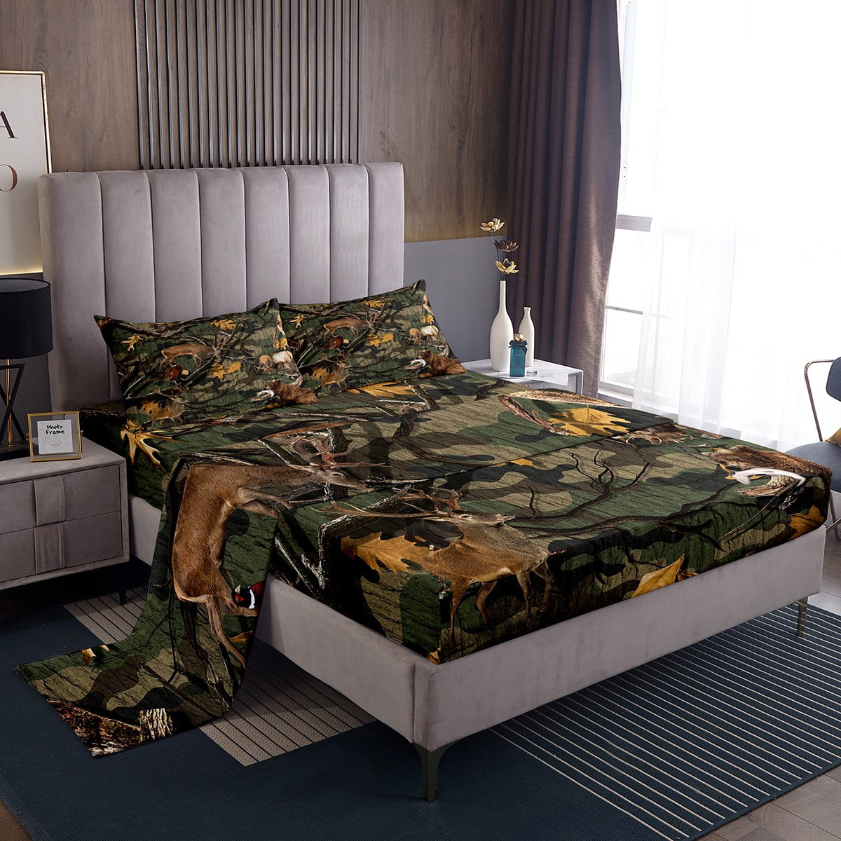 Army Green Camouflage Sheet Set 3d Bear Elk Deer Sheets,Reindeer Moose ...