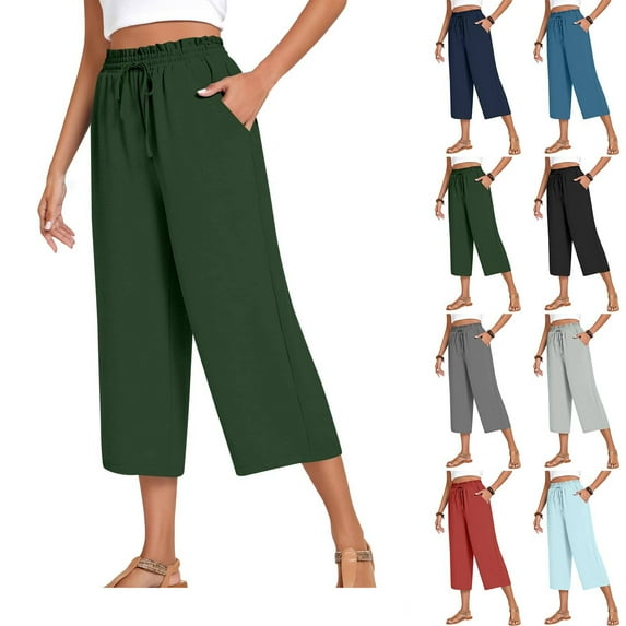 Army Green Capri Pants for Women - Wide Leg Palazzo High Waisted ...