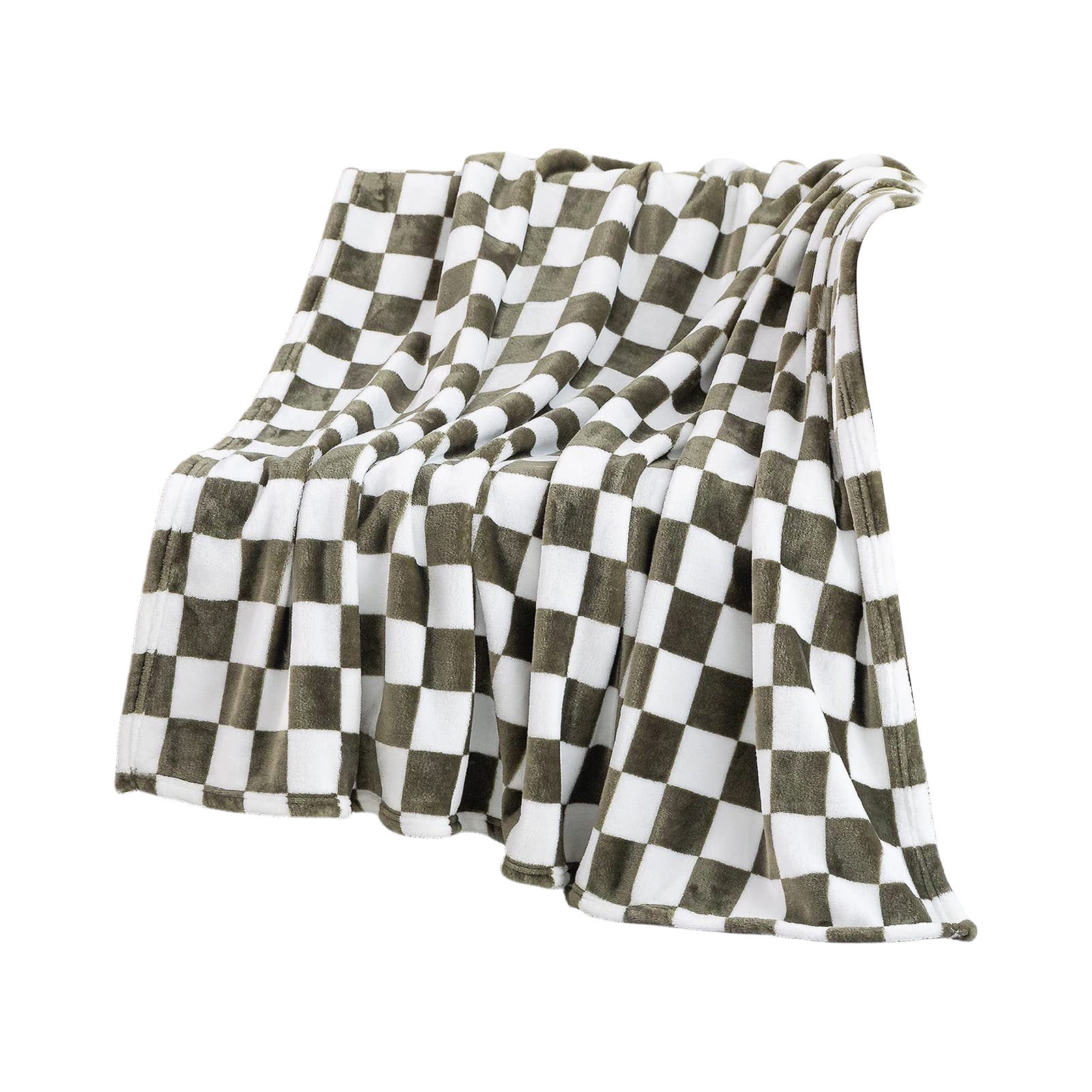 Army Green Checkered Flannel Blanket With Black And White Squares ...