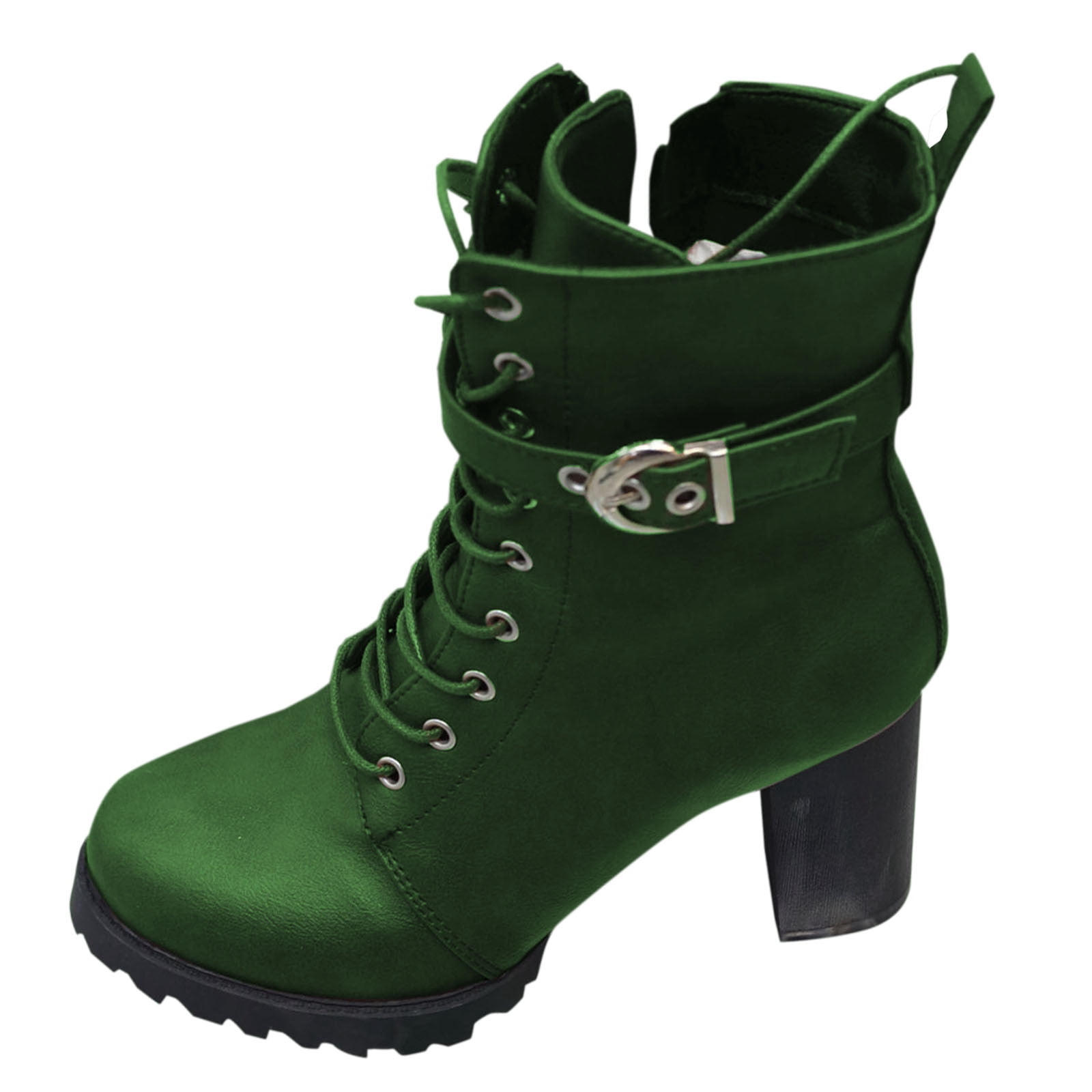Army Green Females Everyday Chic Belt Detail High Heel Thick Sole Big ...