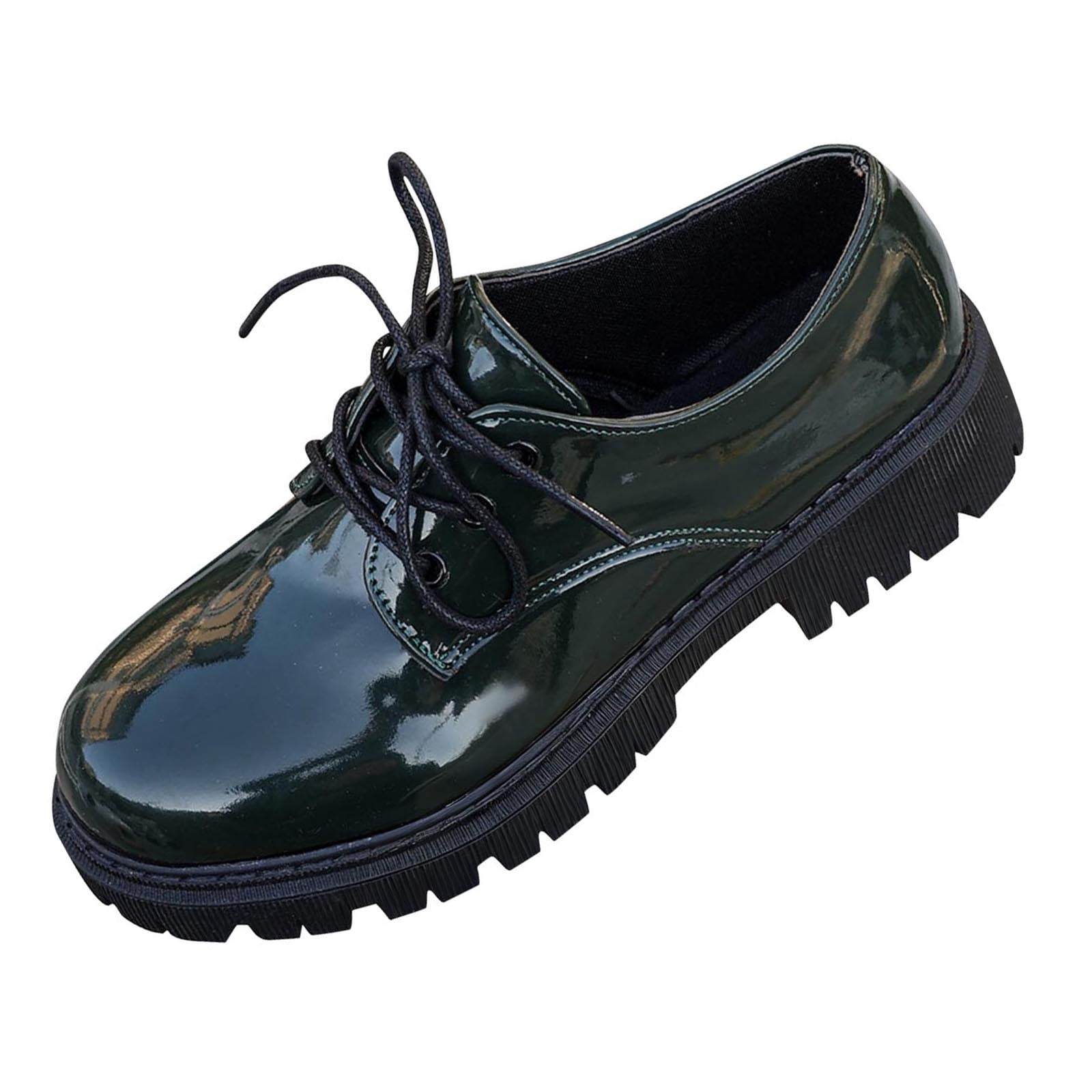 Army Green Ladies Casual Spring Summer Lace Up Shoes Low Heel Thick ...