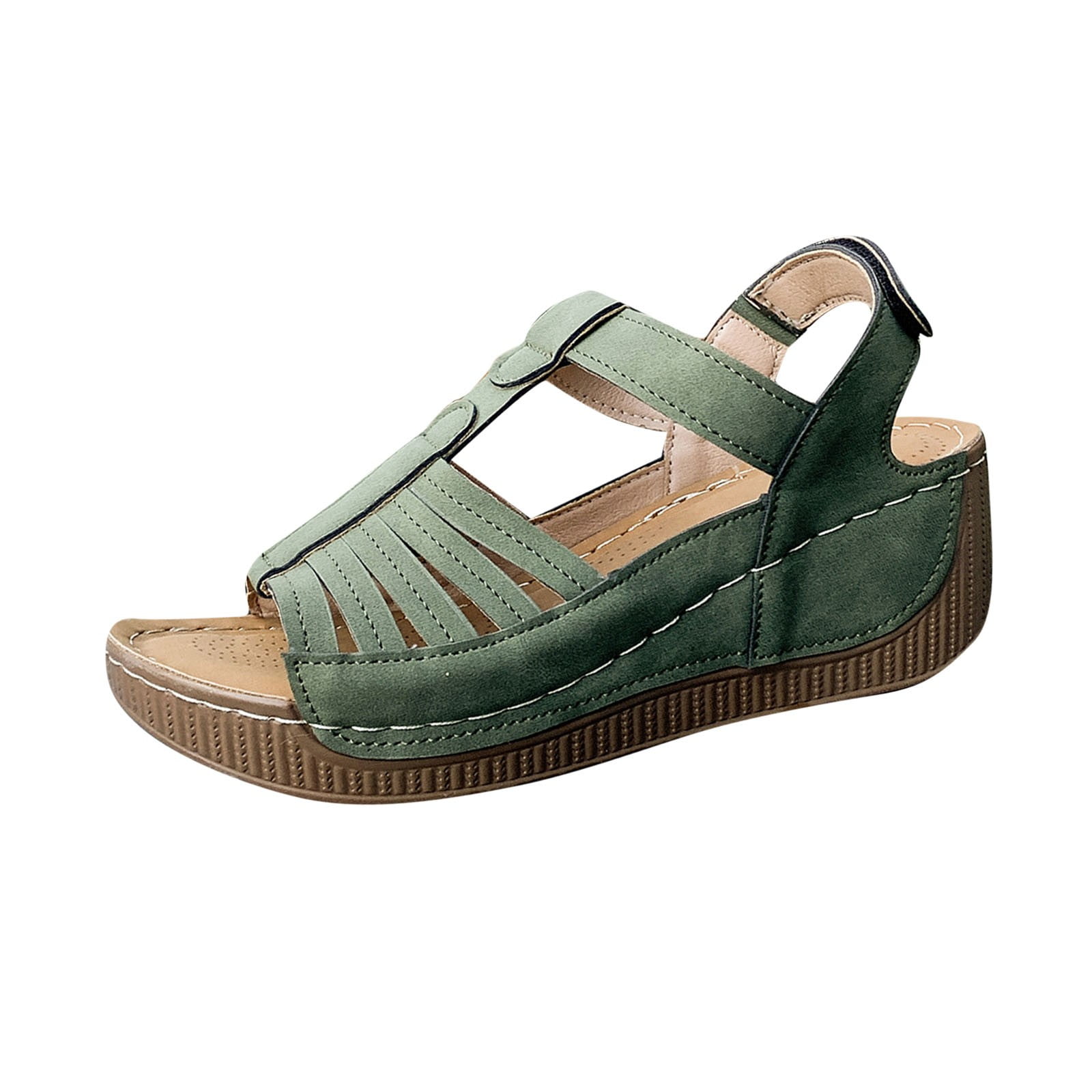 Army Green Ladies Casual Wedge Heels Sandals, Fish Mouth Roman ...