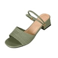Army Green Ladies Knitted Open Toe Heels Slippers Summer Two Way Casual ...