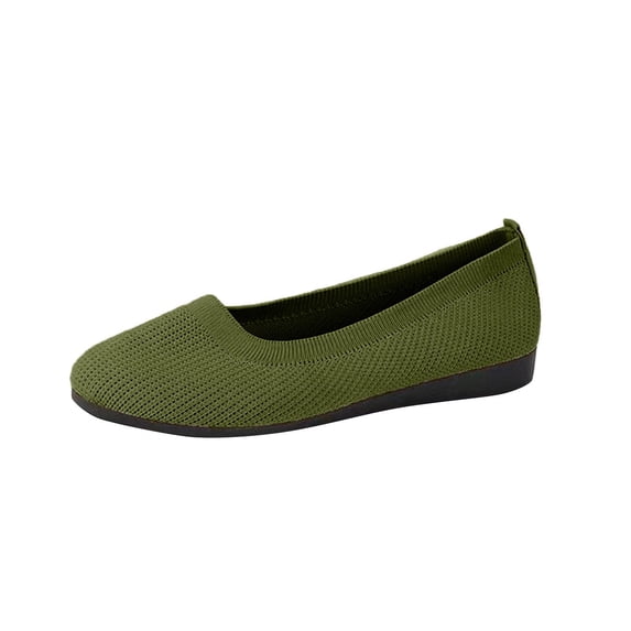 Army Green Ladies Light Mouth Slip On Shoes Large Size Fly Knitting ...