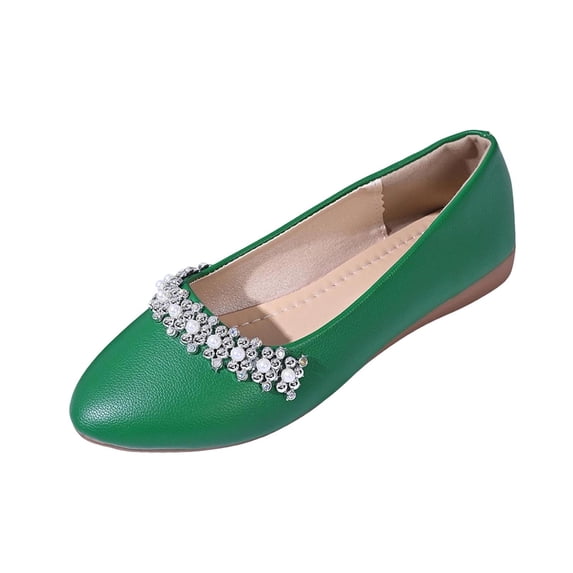 Army Green Ladies Pointed Toe Low Cut Sparkly Flat Shoes Plus Size Cozy ...