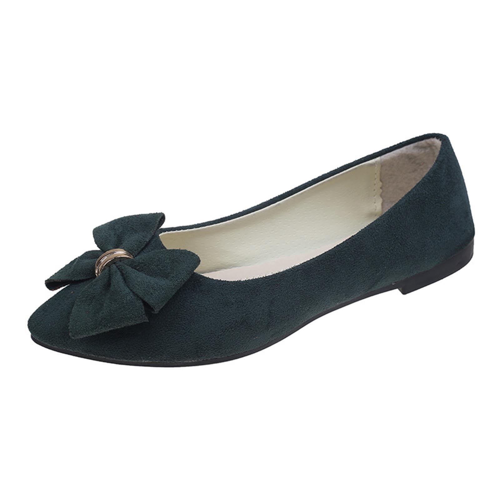 Army Green Ladies Vintage Bowknot Flats Shallow Toe English Style Soft ...