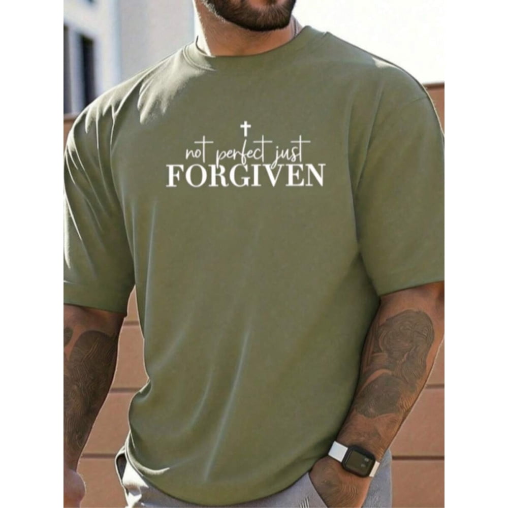 Army Green Mens Crew Neck Graphic T-Shirt - Not Perfect Just FORGIVEN ...