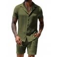 Army Green Mens Short Sleeve Button Down Shirt And Shorts Set Casual ...