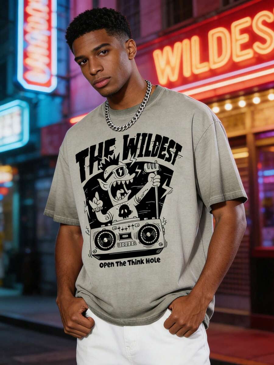 Army Green Mens Streetwear Graphic T-Shirt | Regular Fit Cotton Tee ...