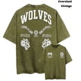 Army Green Oversized Vintage Washed Wolf Graphic T-Shirt, Unisex Loose ...