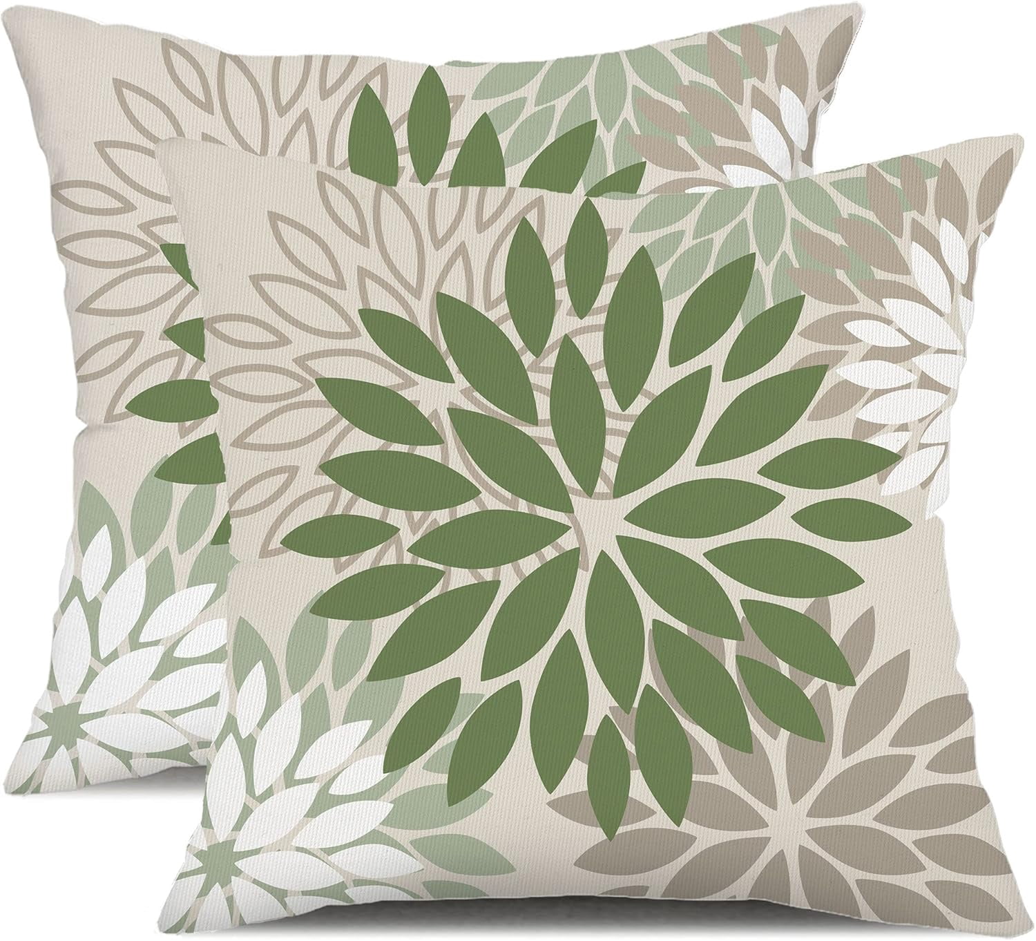 Army Green Pillow Covers 18x18 Inch Set of 2 Flower White Gray Elegant ...