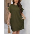 Army Green Plus Size Solid Batwing Sleeve Dress With Slanted Pockets ...