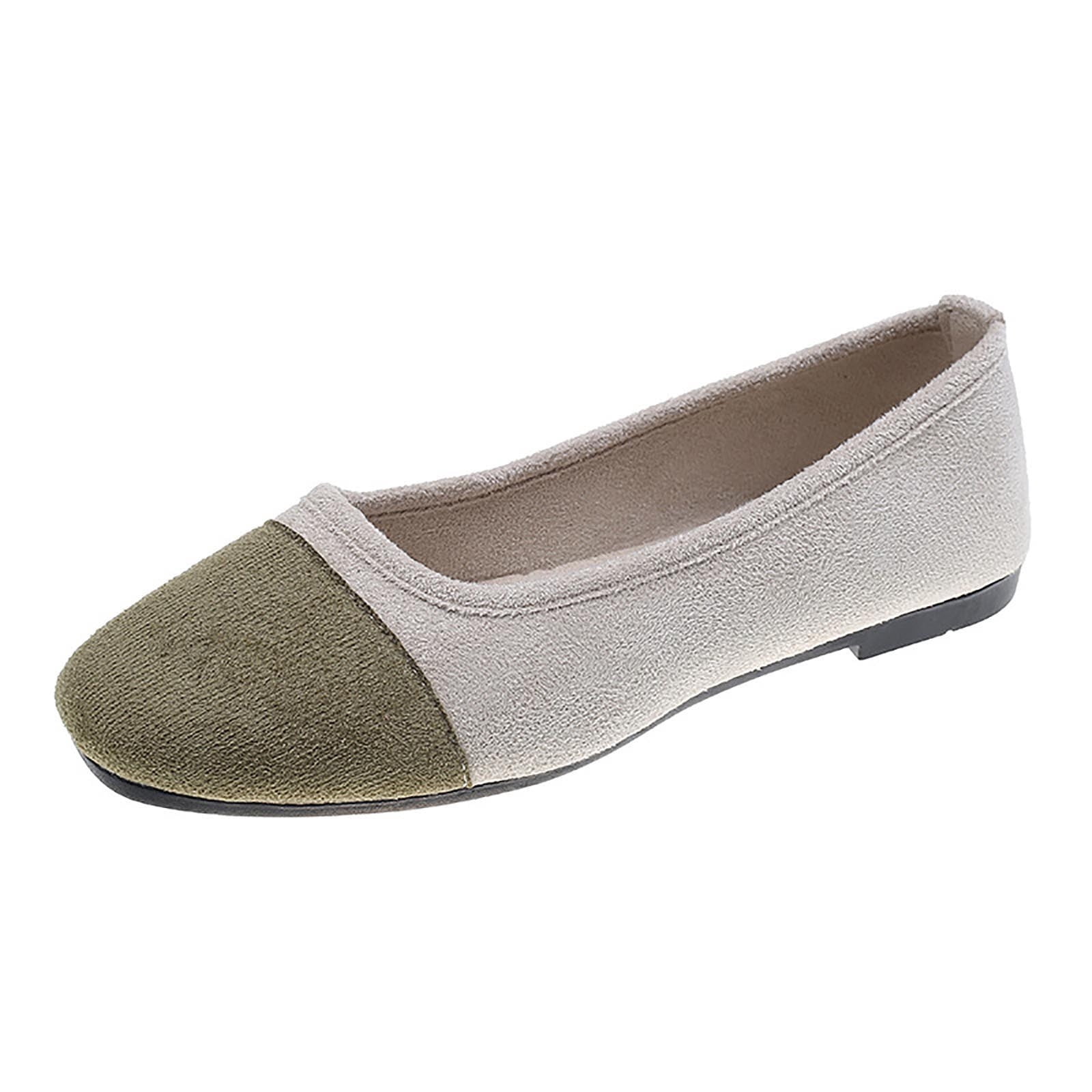 Army Green Women's Two Tone Low Cut Soft Leather Round Toe Flat Shoes ...