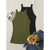 Army Green Solid Ribbed Knit Tank Top For Women - Walmart.com