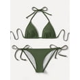 Army Green Two-Piece Halter Top And Tie-Side Bottom Bikini Set For ...