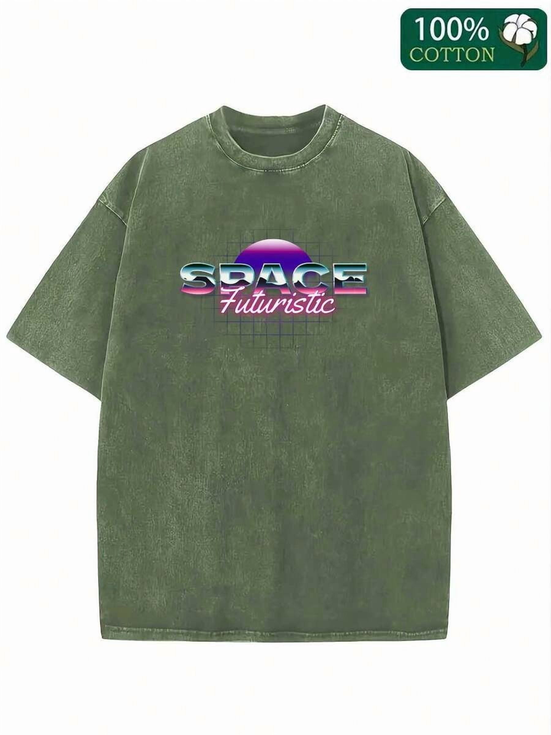 Army Green Washed Mens T-Shirt With SPACE Futuristic Retro Gradient Sun ...