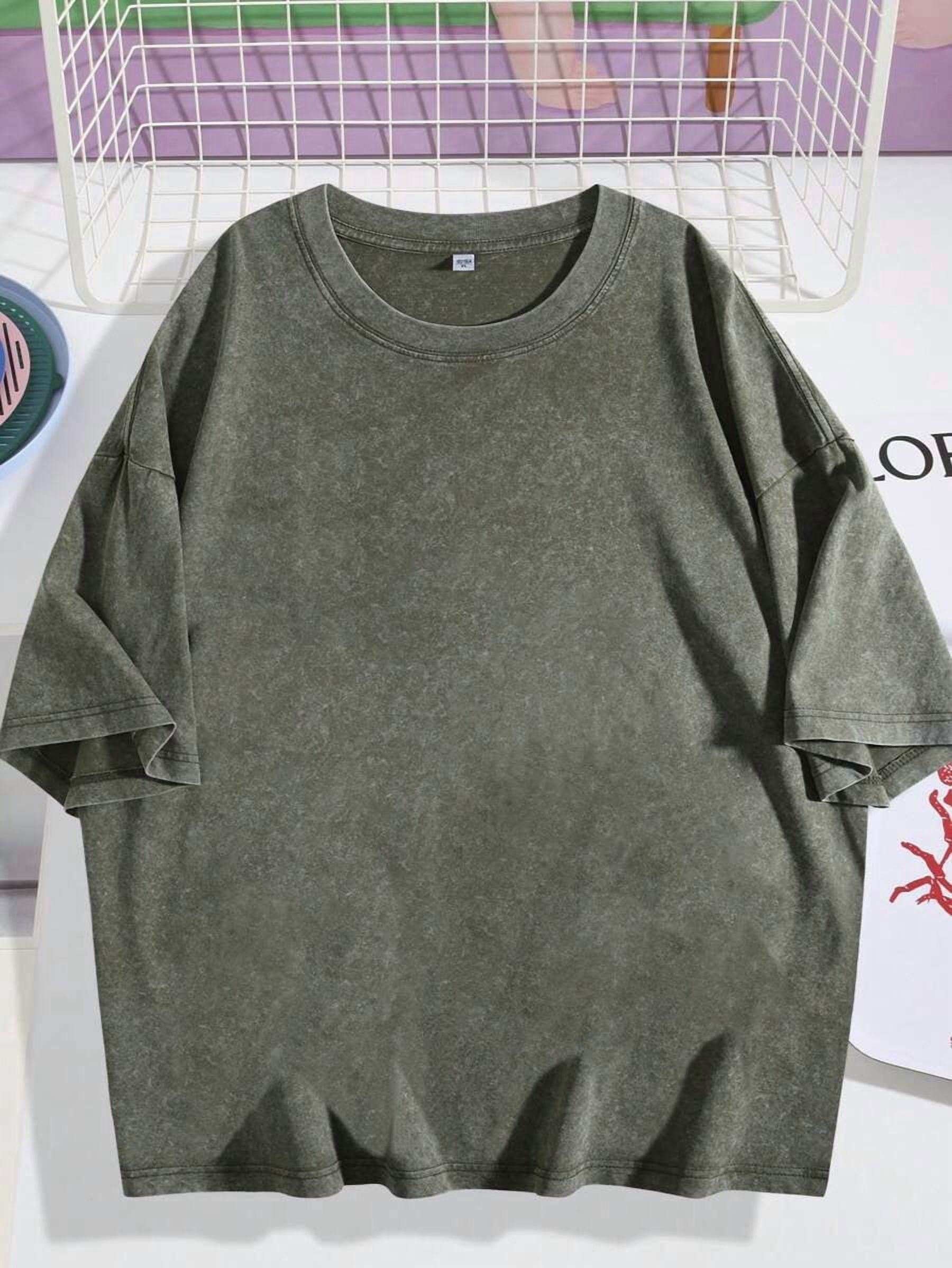 Army Green Washed Oversized Drop Shoulder Short Sleeve Crew Neck T ...