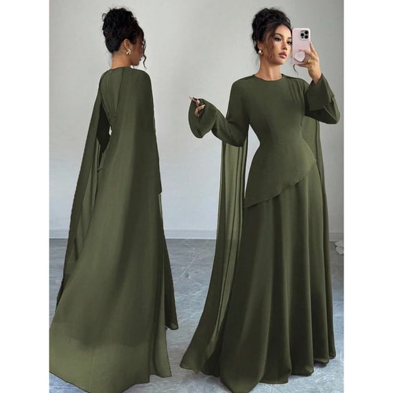 Army Green Womens Elegant Middle Eastern Style Vintage French Chic Long ...