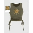 Army Green Womens Embroidered Spiral Sun Pleated Crop Tank Top ...