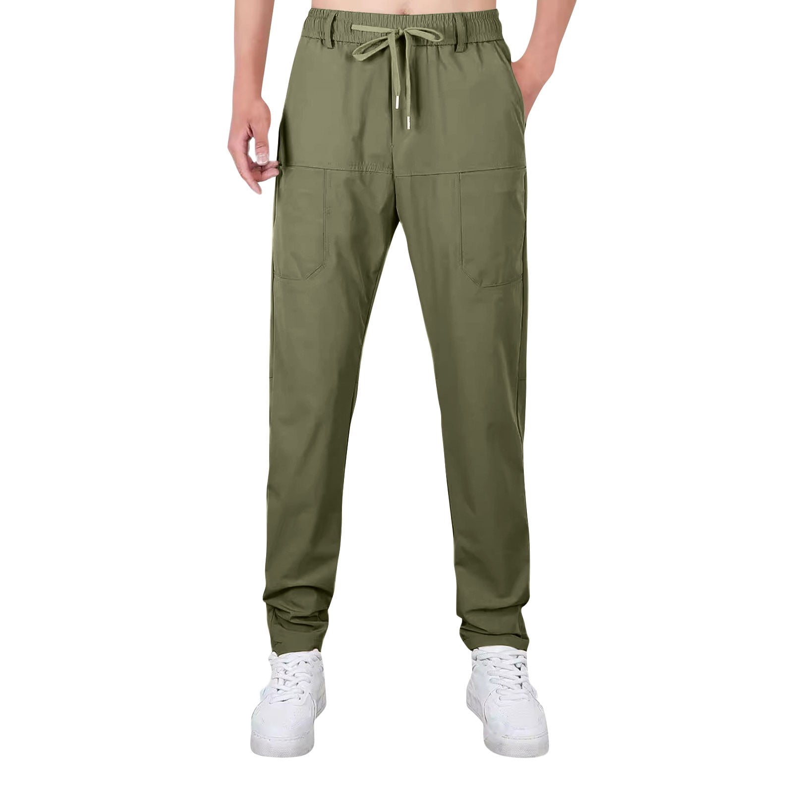 Army Green Work Cargo Pants for Men Plus Size Tapered Drawstring ...