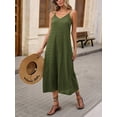 Army Green Woven Spaghetti Strap Textured Midi Sundress For Women ...