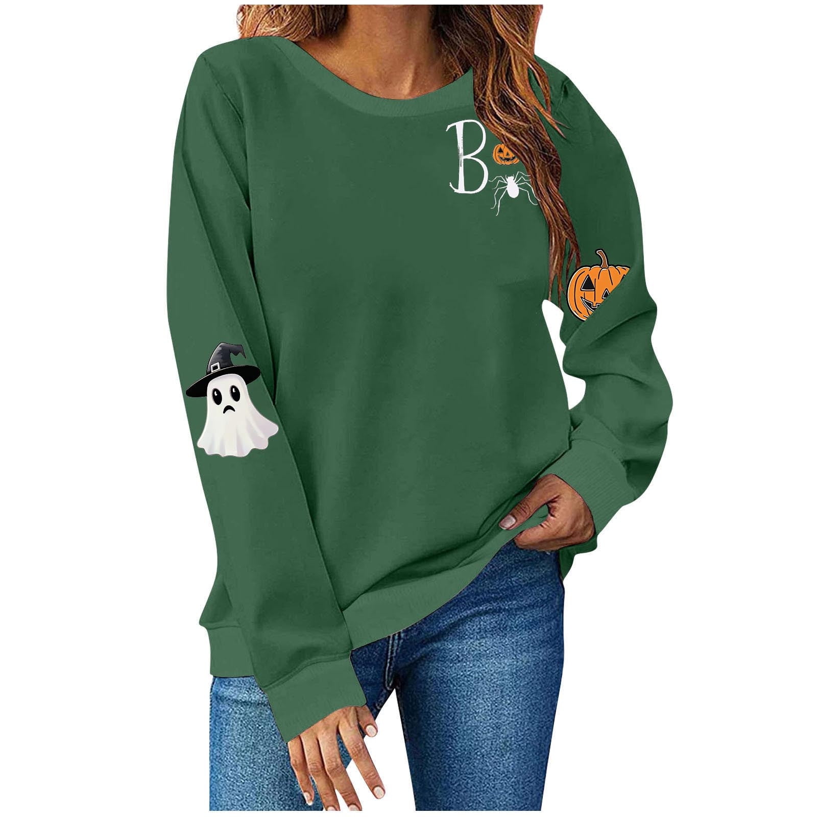 Army Lime Green Boat Neck for Women Winter Fall Long Sleeve Print Loose ...